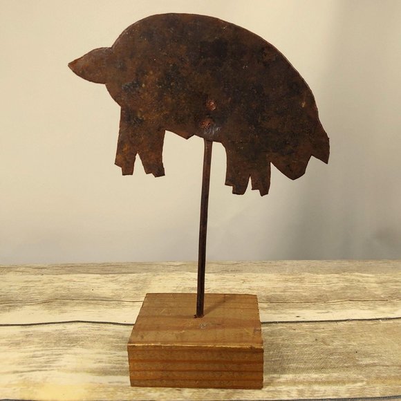 Handmade | Accents | Metal Pig Statue Folk Art Farmhouse Vintage Rustic ...